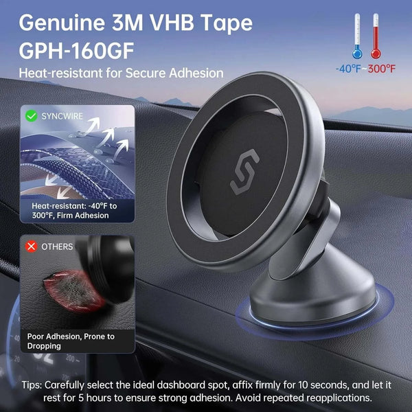 MagSafe Car Mount - Strong Magnetic Hold, Easy Install - Syncwire